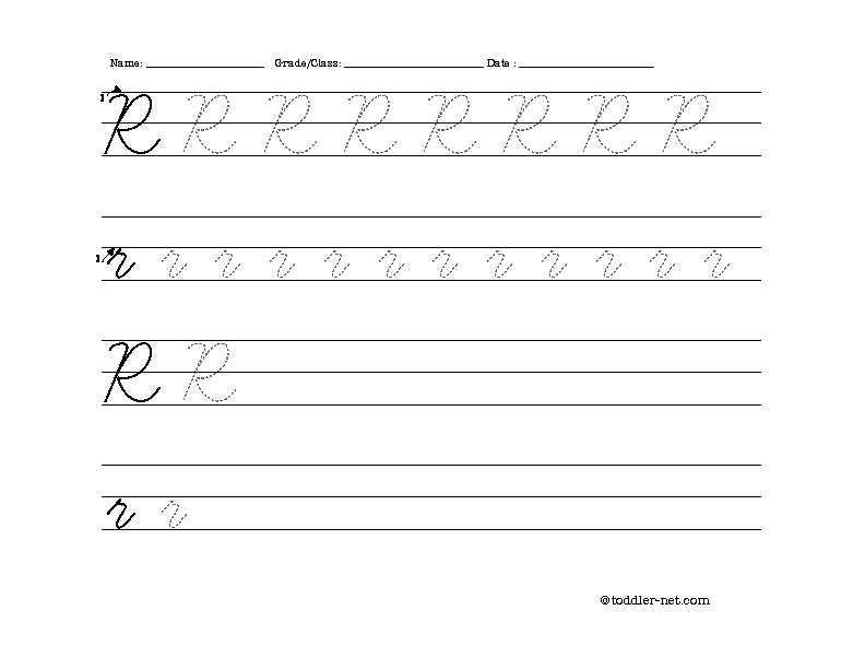 Free Printable Cursive Letter R Worksheet