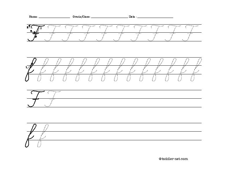 Free Printable Cursive Letter F Worksheet
