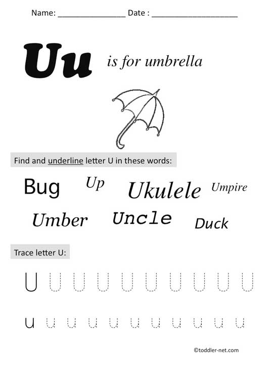 Free Printable Letter U Preschool Worksheet